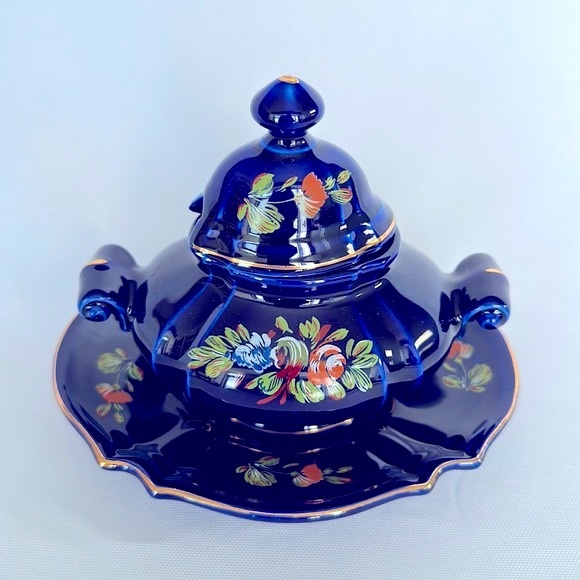 Dining | Vtg Italian Veritable Bleu De Four Sugar Condiment Bowl Cobalt ...